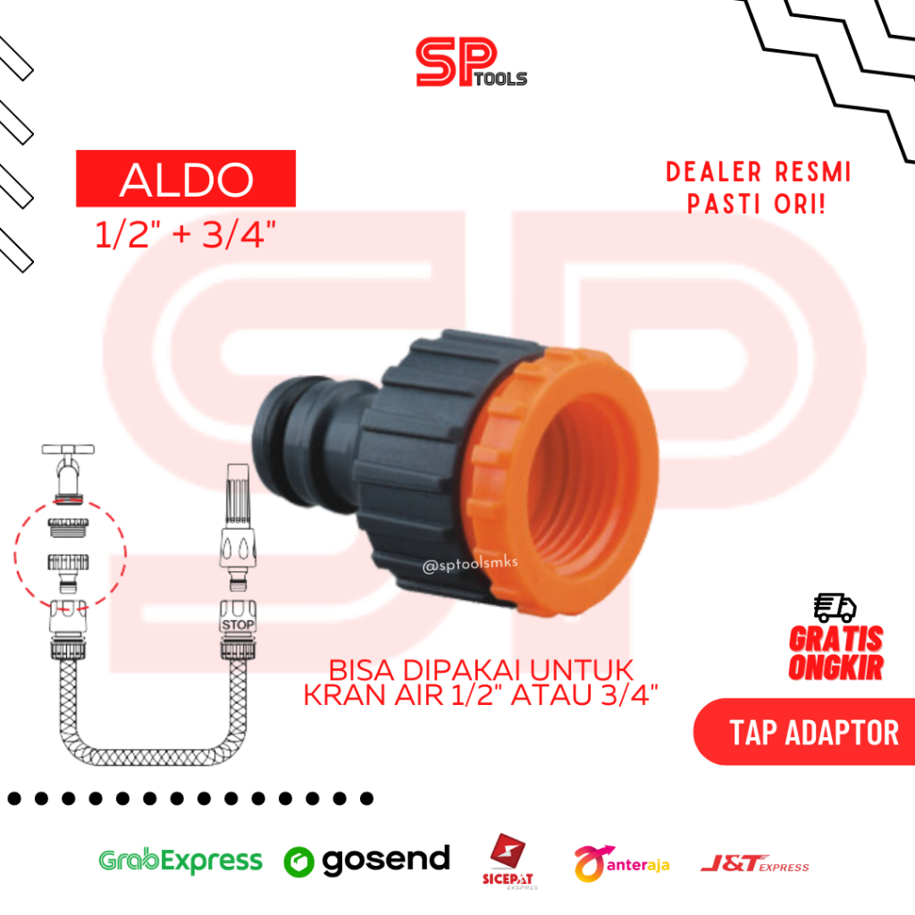 Jual TAP ADAPTOR HOSE KONETOR CONECTOR KRAN KERAN AIR 1/2" + 3/4" ALDO ...