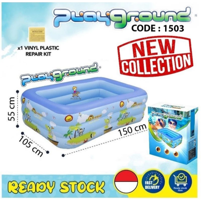 Jual KOLAM RENANG ANAK KOTAK BESAR PREMIUM PORTABLE 3 RING UKURAN Panjang 150 cm PLAYGROUND ...