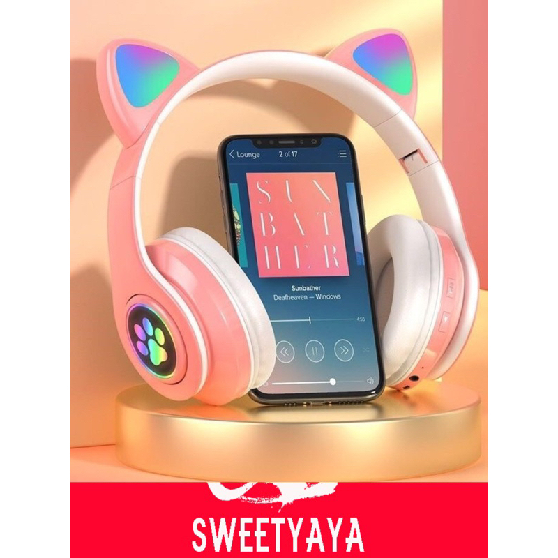 Jual Headset Headphone bluetooth kucing android bass LED Light with Mic ...