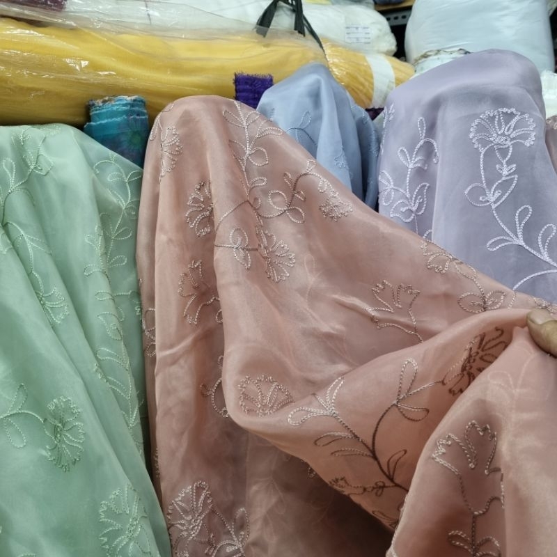 Jual Kain Organza Premiun Bordir / Bahan Organza Silk Premium Bordir ...