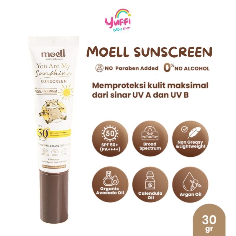 Jual Moell Physical Sunscreen Bayi dan Anak SPF50 PA++++ (30gr ...