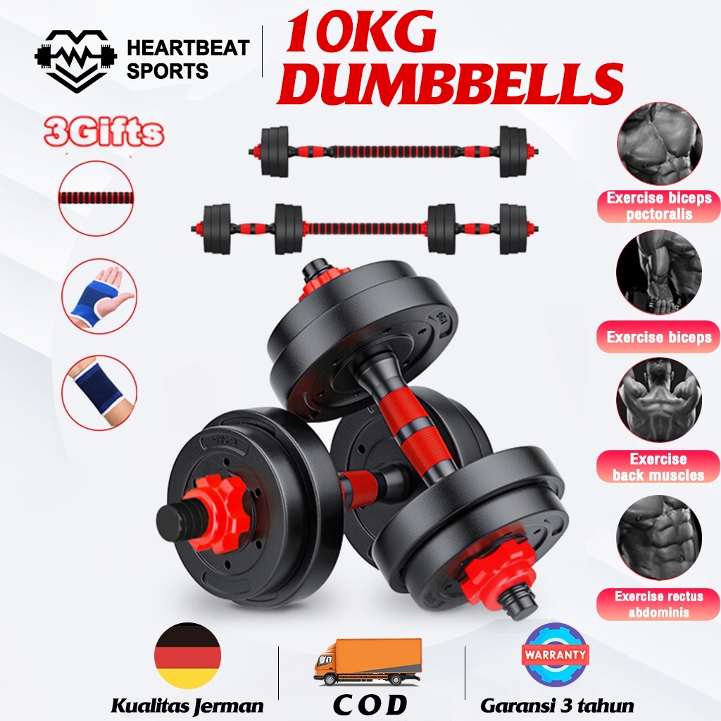 Jual Heartbeat Dumbbell set 10KG peralatan fitness barbel set 10 kg PVC dengan perlindungan ...