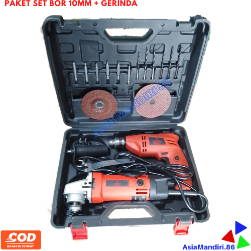 Jual PAKET Mesin Gerinda + Mesin Bor Listrik 2 Arah Bolak Balik 10MM Impact Drill Listrik ...
