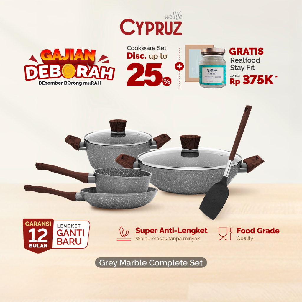Jual Cypruz Cookware Set Grey Marble Series Panci Set Anti Lengket Premium 7pcs | Shopee Indonesia