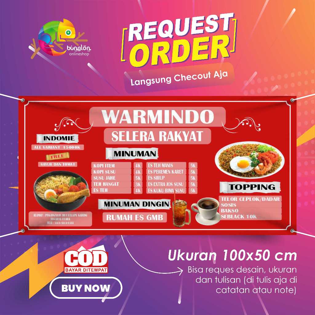 Jual Spanduk 100x50 Banner Warmindo Model Merah Custom Desain | Shopee ...