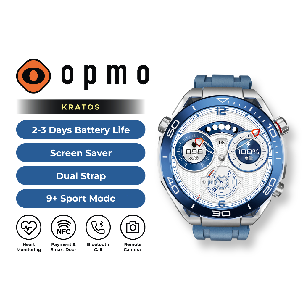 Jual OPMO Kratos Smartwatch Rubber+Stainless Steel Jam Pria tangan ...