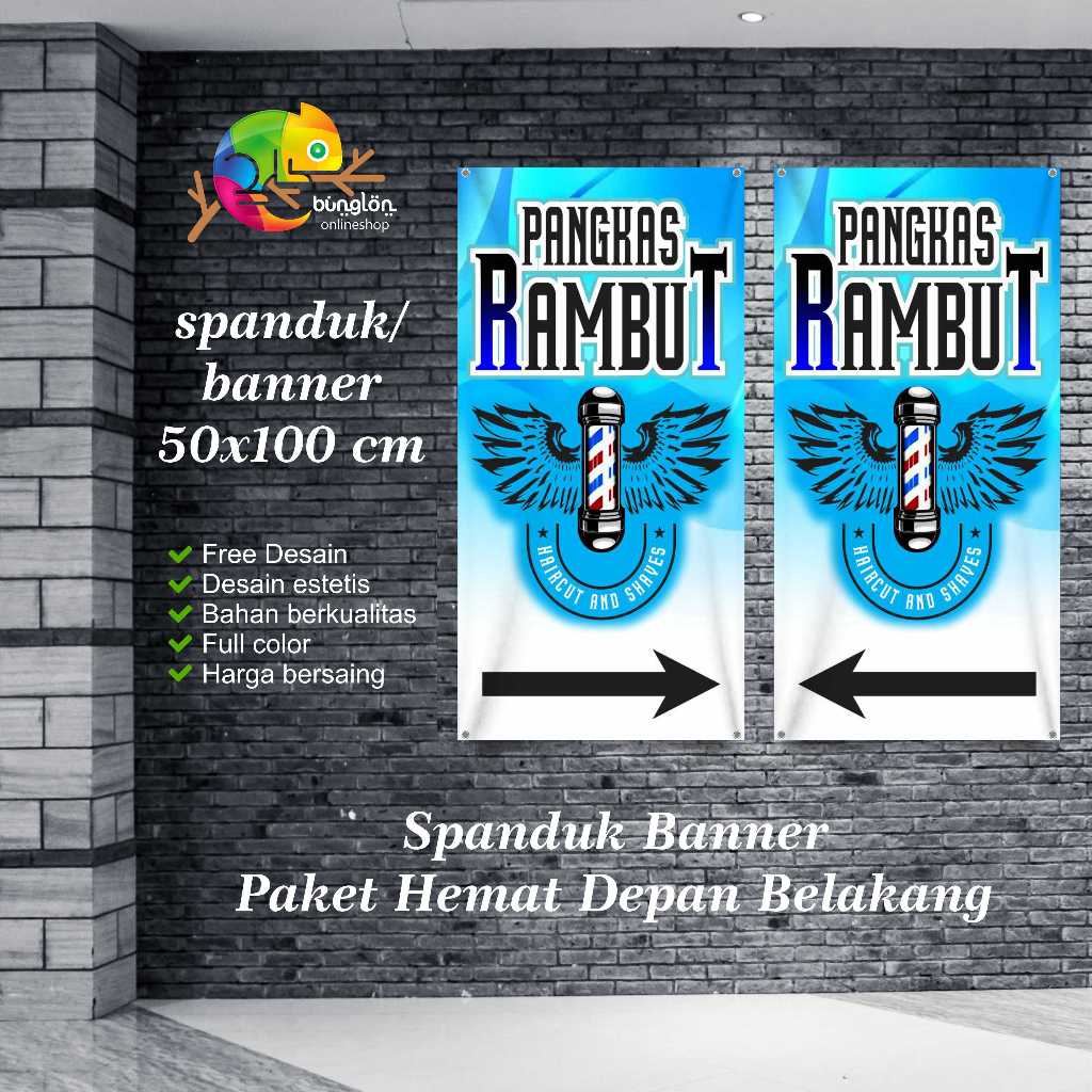 Jual Spanduk 50X100 Banner Plang Pangkas Rambut Model Biru Custom ...