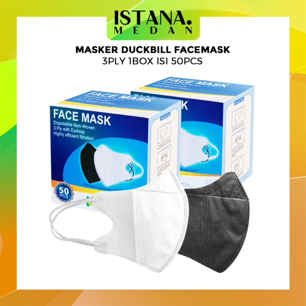 Jual MASKER DUCKBILL FACEMASK PUTIH 3PLY 1BOX ISI 50PCS | Shopee Indonesia