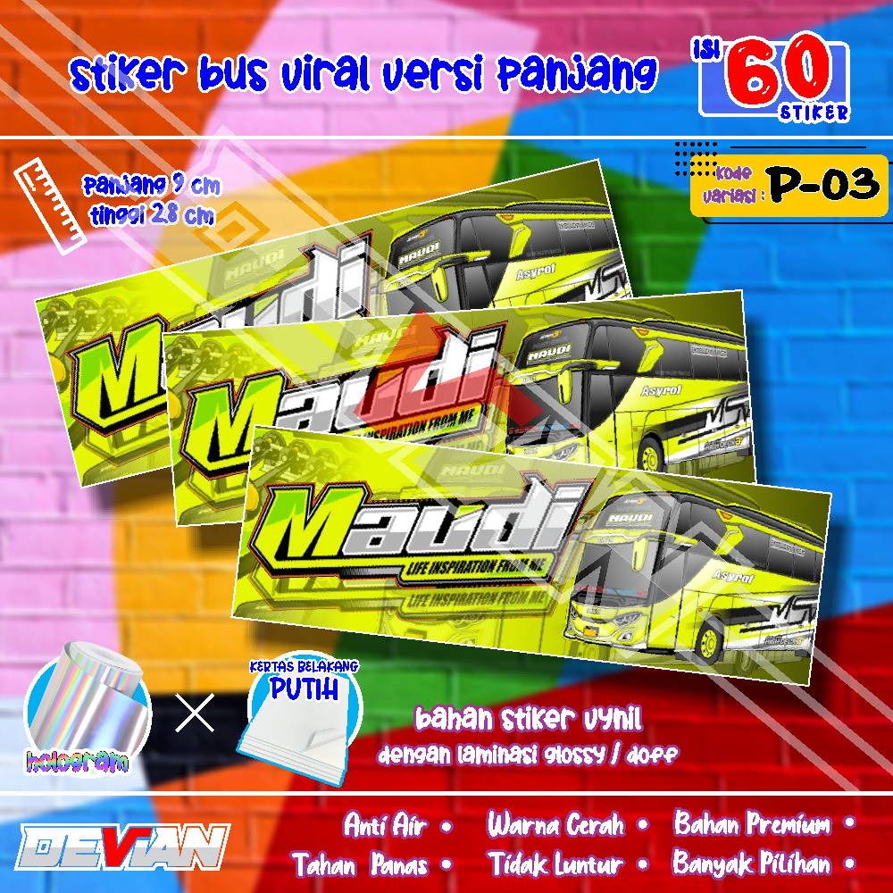 Jual stiker bus maudi panjang isi 60 pcs | original anti air warna ...