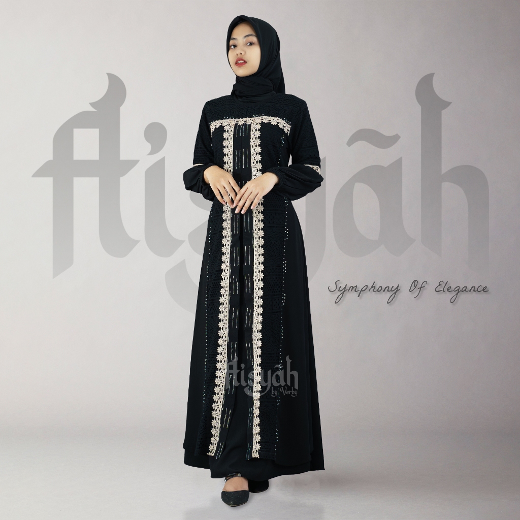 Jual AISYAH054 • Gamis brukat hitam wanita dewasa renda mewah ukuran M ...
