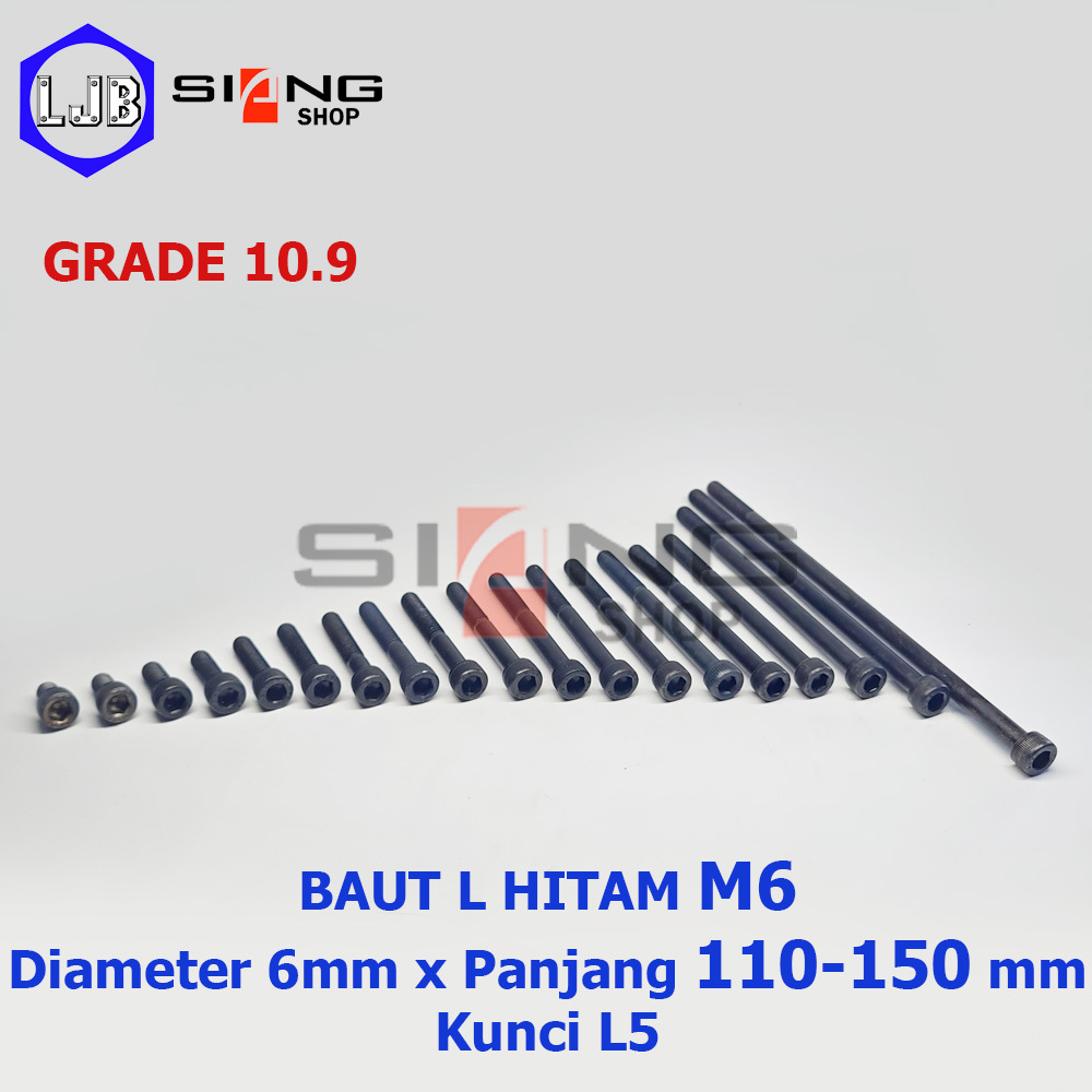 Jual Baut L Baja Hitam M6 Grade 12.9 Panjang 110-150mm | Shopee Indonesia