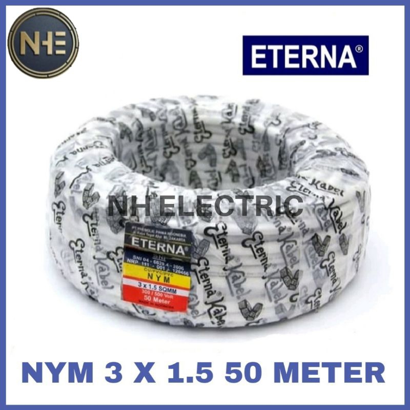 Jual Kabel Eterna Nym Kawat Tembaga 3x1,5mm² 50 Meter Putih SNI - Kabel Listrik Eterna Kawat 3 x ...