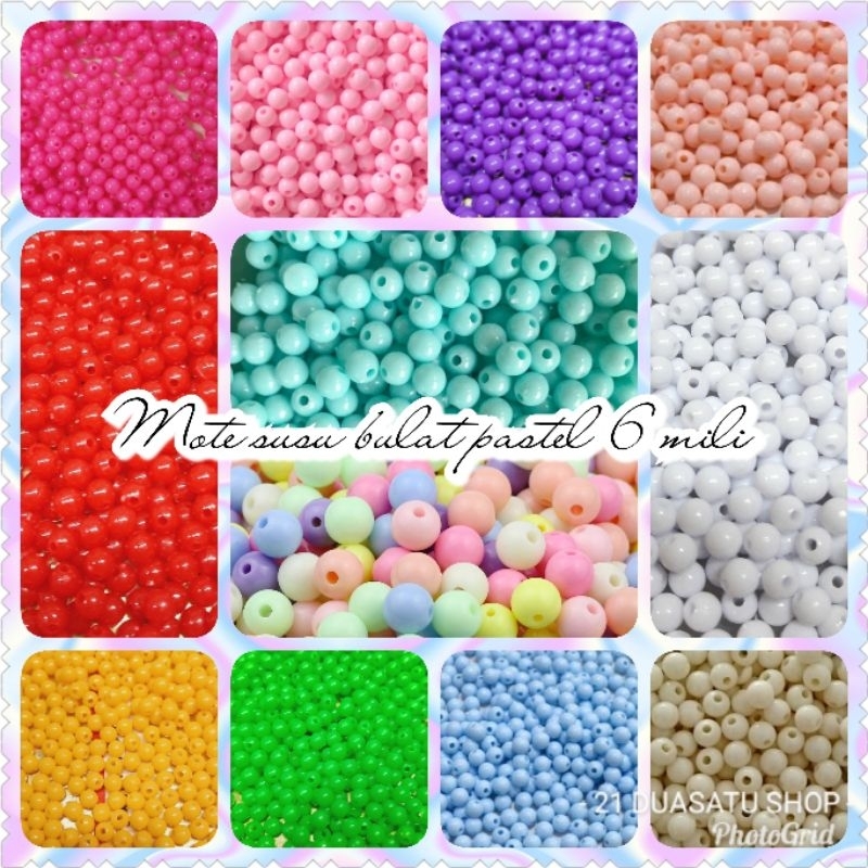 Jual (Pon) Manik mote bulat susu pastel 6 mili 8 mil/manik variasi gelang kalung kerajinan ...