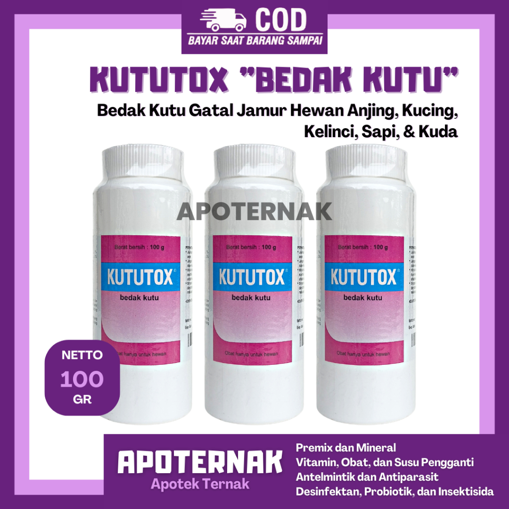 Jual KUTUTOX BEDAK 100 gr | Bedak Kutu Obat Kutu Gatal Jamur Hewan ...