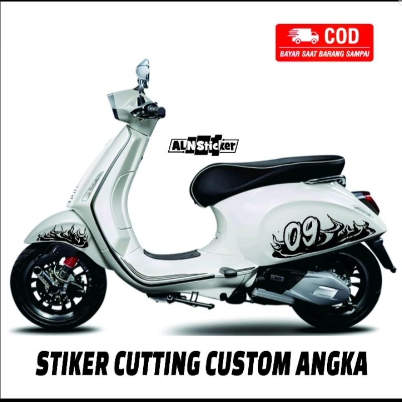 Jual stiker cutting tribal api custom angka untuk motor vespa / stiker ...