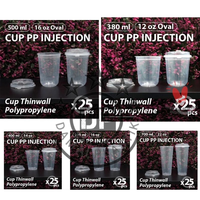 Jual Gelas Tebal Thinwall Cup Plastik PP Injection Oval Datar 12oz 14oz 16oz 22oz 380ml 400ml ...