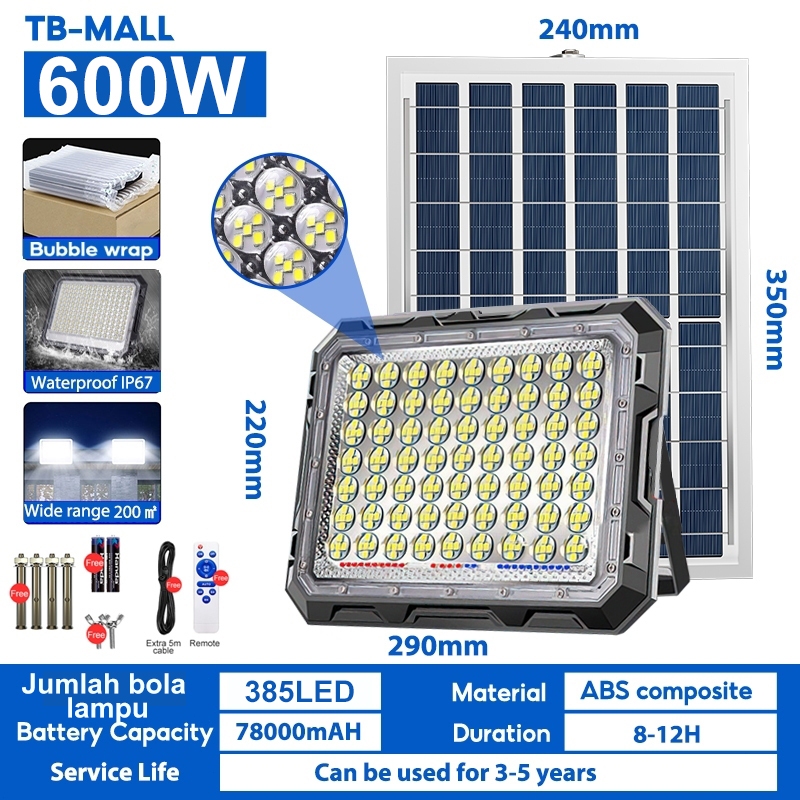 Jual 【Garansi 10 tahun】Lampu Tenaga Surya 1500W lampu sorot solar cell ...