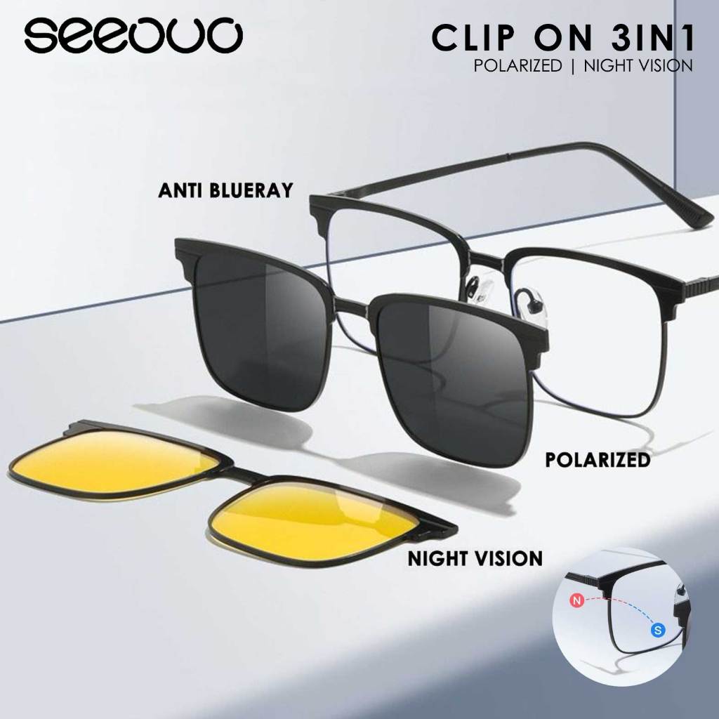 Jual Seeouo Kacamata Antiradiasi Blueray Clip On Free Lens Polarized Night Drive 3in1 Bisa Minus ...