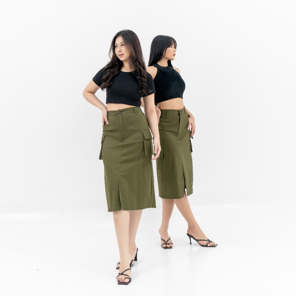 Jual Rok Cargo Midi / Cargo Skirt highwaist 7/8 / Rok Cargo Midi Bahan ...