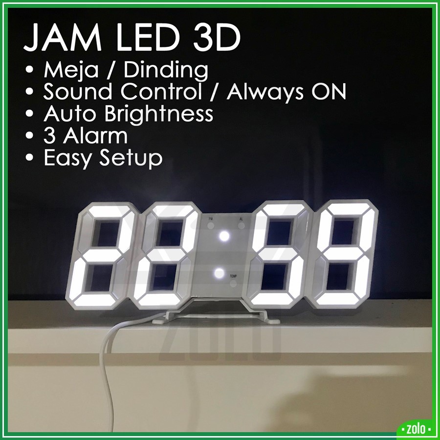 Jual [zolo] Jam Meja LED 3D / Jam Dinding Digital LED 3D Bentuk Angka ...