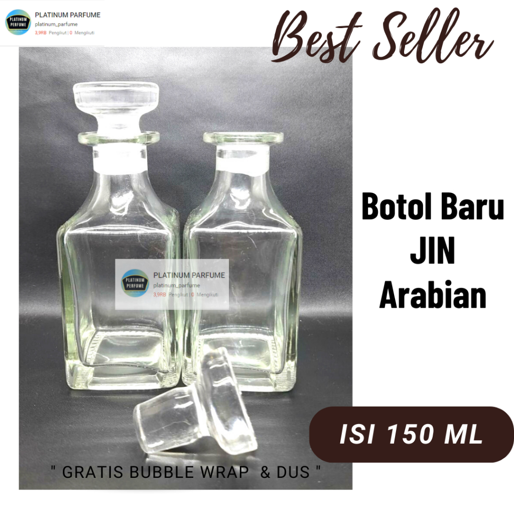 Jual BOTOL JIN POLOS 150 ML. BOTOL KACA KOSONG PARFUM DISPLAY. HARGA ...