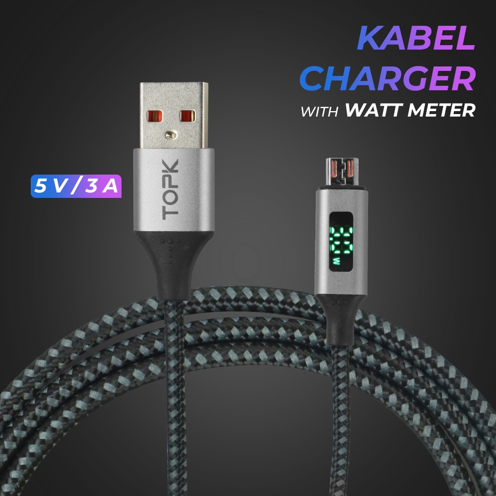 Jual Kabel Charger Data Micro USB TPE 3A 1M Unik dengan Voltage Meter ...