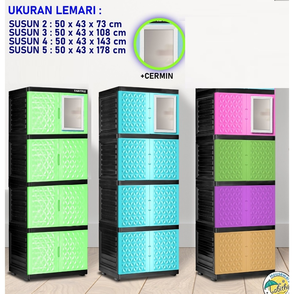 Jual Lemari Plastik Pakaian Mini Tabitha 4 5 susun KACA CERMIN FULL ...