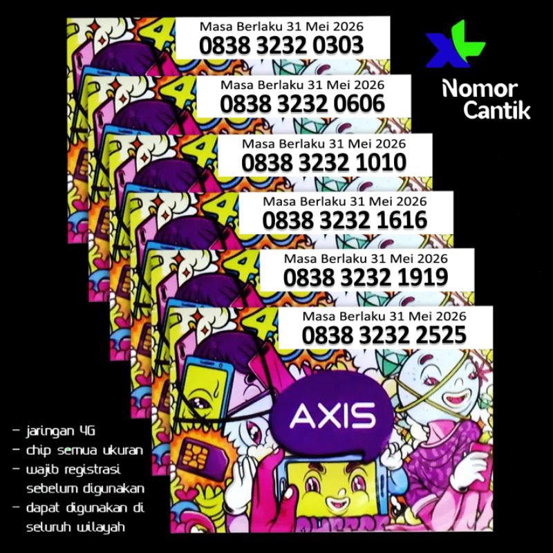 Jual Nomor Cantik Kartu Perdana Axis dari XL Axiata Prabayar 4G Lte minimalis murah seri abab ...
