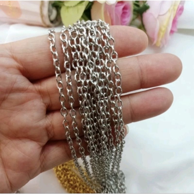 Jual 1meter rantai perhiasan besi warna silver size 0.7/0.9 | Shopee ...