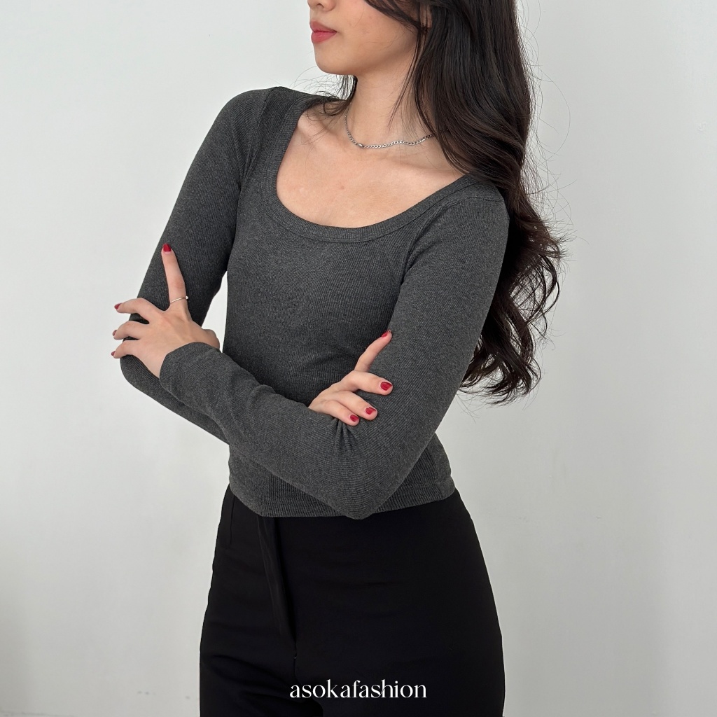 Jual ASOKA Glory Top 771 - Knitwear Longsleeve Knit Fit Body - Atasan Wanita U Neck - Crop ...