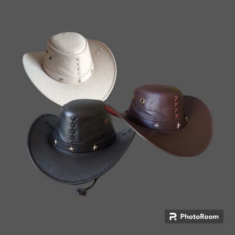 Jual Topi pria topi Cowboy koboi laken Koboy kulit ready ukuran besar ...