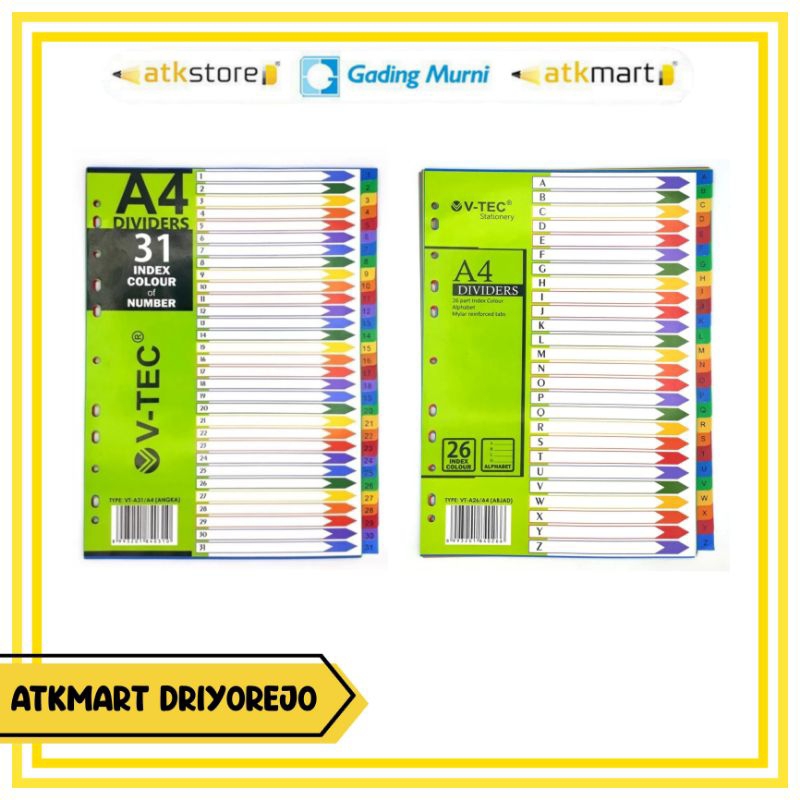 Jual DIVIDER BINDER PEMBATAS KERTAS BUKU V-TEC UKURAN A4 A5 B5 ISI 10 ...