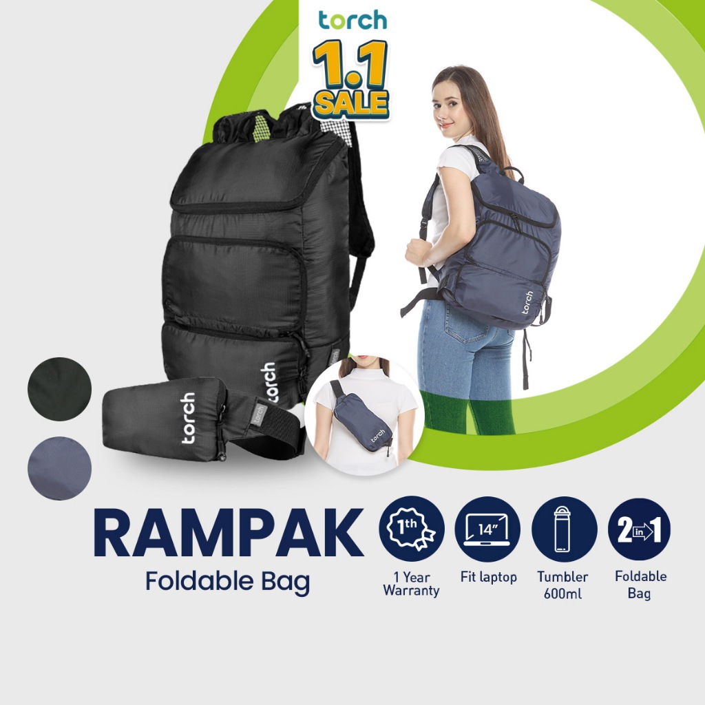 Jual TORCH Rampak Foldable Backpack 2 in 1 Tas Outdoor Waistbag ...
