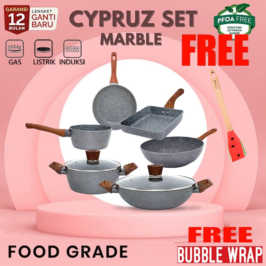 Jual Cyprus Marble Cookware Cypruz Set Fry Wok Pan Induksi Panci Wajan Penggorengan 6 Pcs ...