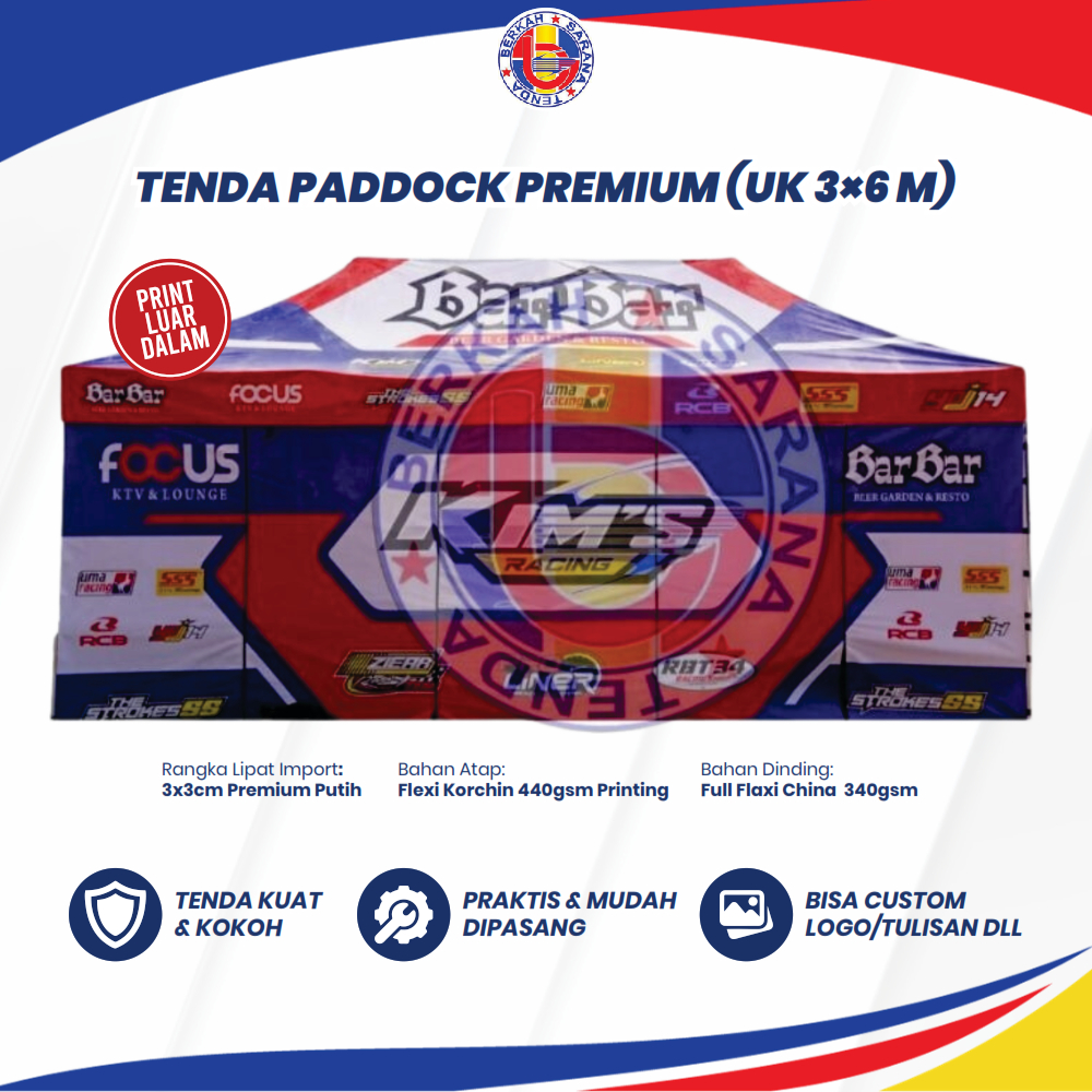 Jual Tenda Lipat Paddock Balap Ukuran 3x6M Custom Nama Logo Gambar ...