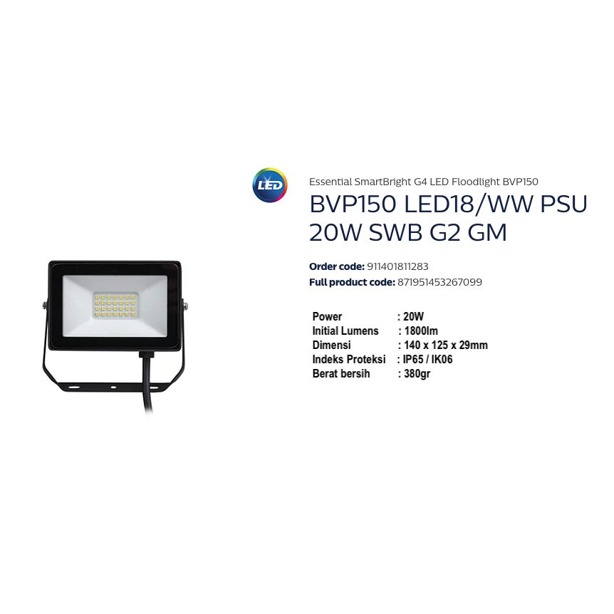 Jual Philips BVP150 20W Lampu sorot LED 20W | Shopee Indonesia