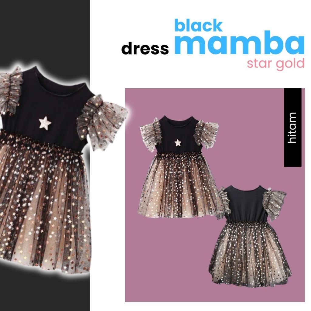 Jual [princesscoco] 0-7 Tahun Dress Black Mamba Star Gold Anak ...
