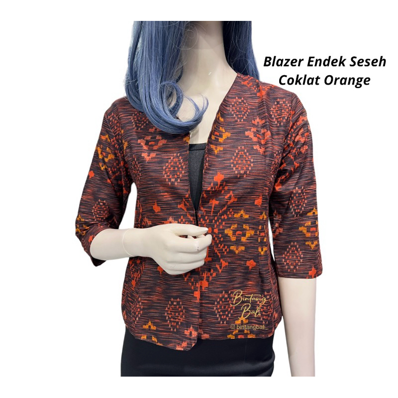 Jual Blazer Endek Wanita Katun Lengan Sesiku 3/4 Motif Seseh warna ...