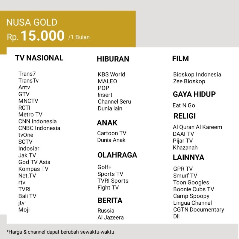 Jual Paket Nusa Gold Transvision Nusantara HD, Combo, Merdeka dan ...