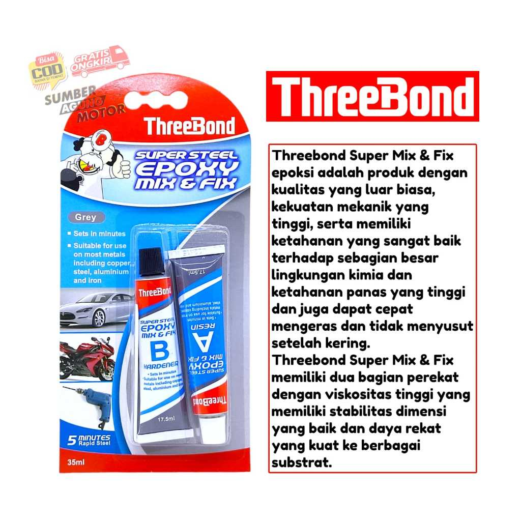 Jual THREEBOND Tribon LEM BESI EPOXY RAPID SUPER STEEL 35 ML | Shopee ...