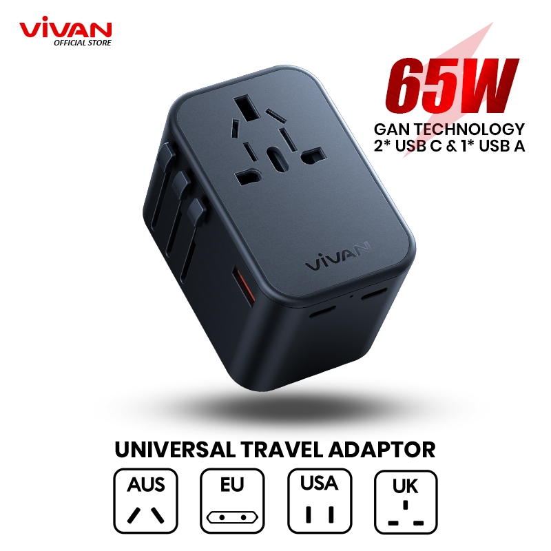 Jual VIVAN Power Adapter Universal 65W GaN Technology VPS-T004A Black USB Type C Multi-country ...