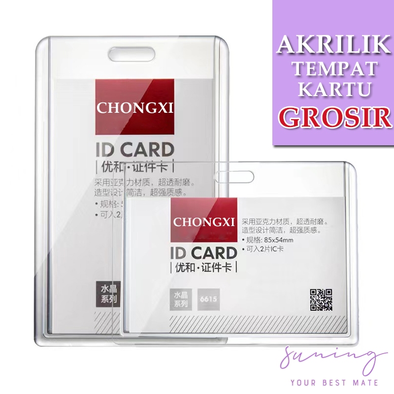 Jual Tempat Kartu Id Card Akrilik 2 Sisi Bening Transparan Vertikal ...