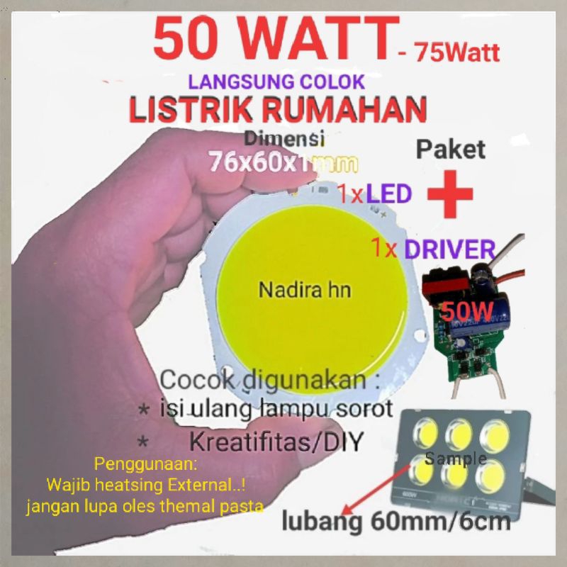 Jual 1-4pcs LED +DRIVER 220V ac/PLN/Listrik Rumah, 7660 hpl chip cob bulat besar 100W 60W 50W ...