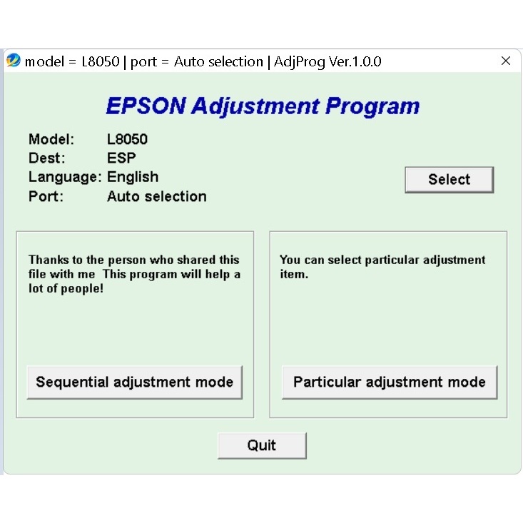 Jual Adjustment Program Epson L8050 (BUKAN RESETTER MAINTENANCE BOX) | Shopee Indonesia