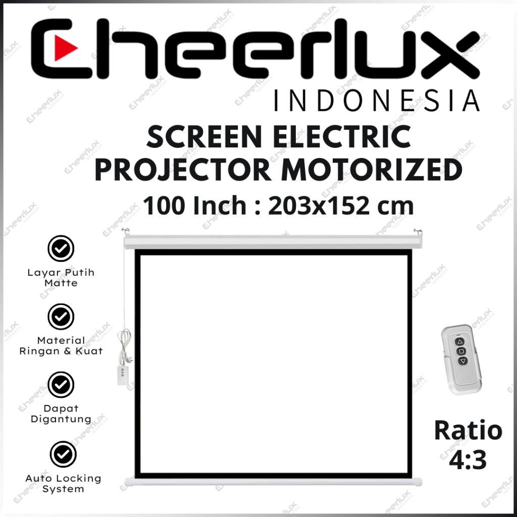 Jual Layar Proyektor Elektrik Motorized 100 Inch 4:3 dengan Remote ...