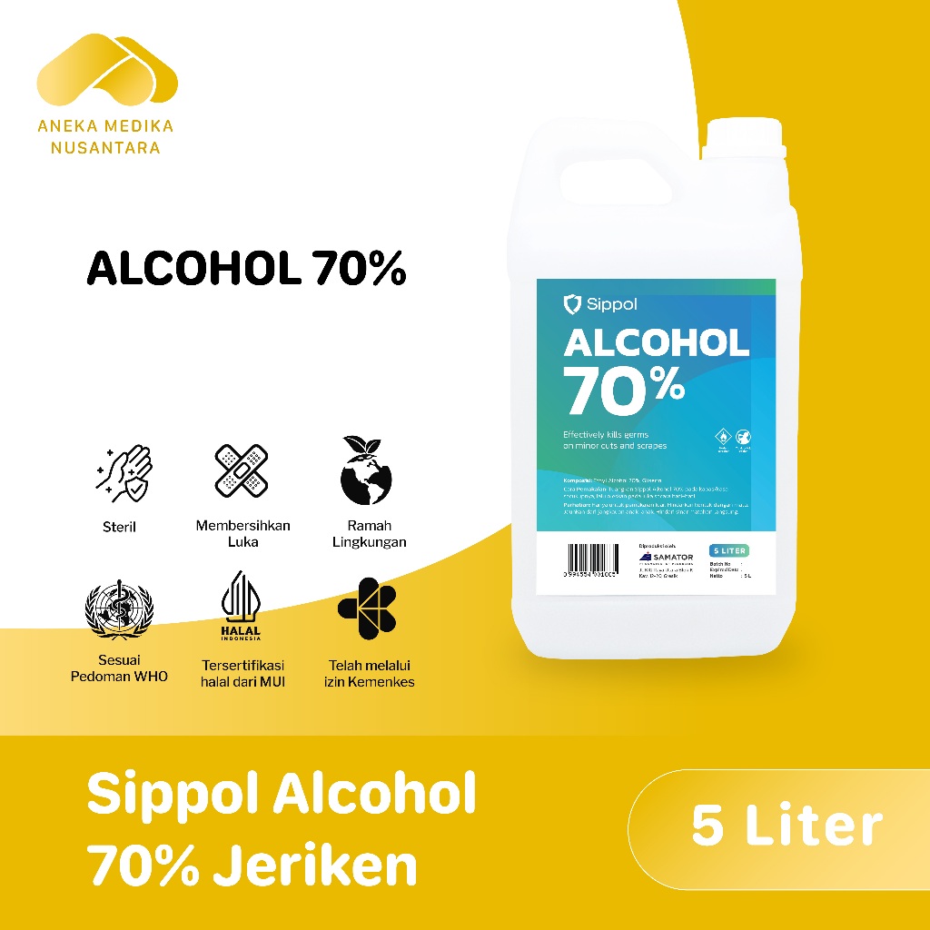 Jual Sippol Alcohol Jeriken 5 Liter [70%] / Cairan Alkohol Medis Kadar ...