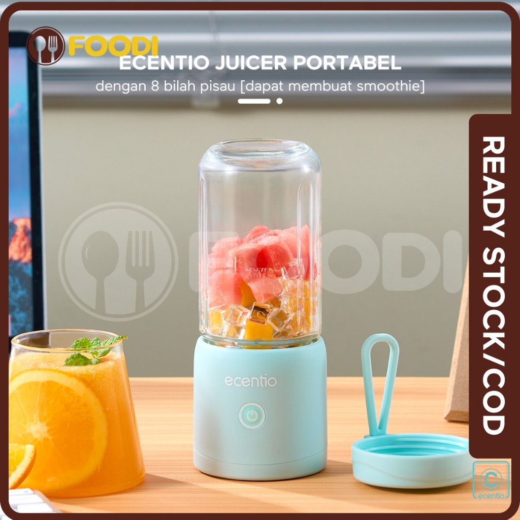 Jual ecentio & FOODI Blender Juicer Portable 380ML USB Mini Juicer Multifungsi 8 Mata Pisau Kaca ...