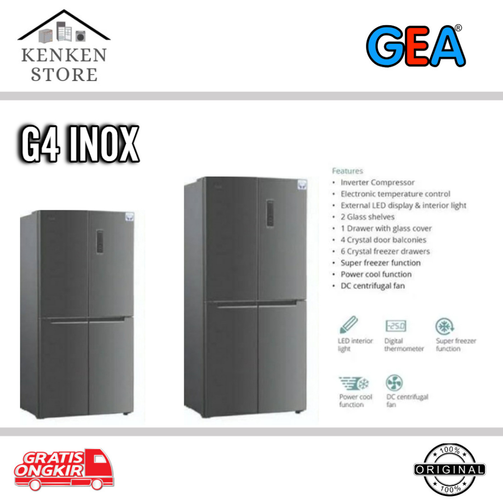 Jual KULKAS GEA SIDE BY SIDE 4 PINTU INVERTER G4D404 INOX/G4D522INOX | Shopee Indonesia