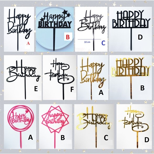 Jual Topper akrilik Happy Birthday hitam BLACK GOLD PINK kue cake ...