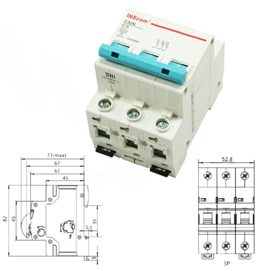 Jual MCB LISTRIK INSCOM C32N 3P 6A / MINI CIRCUIT BREAKER 3 POLE 3 ...